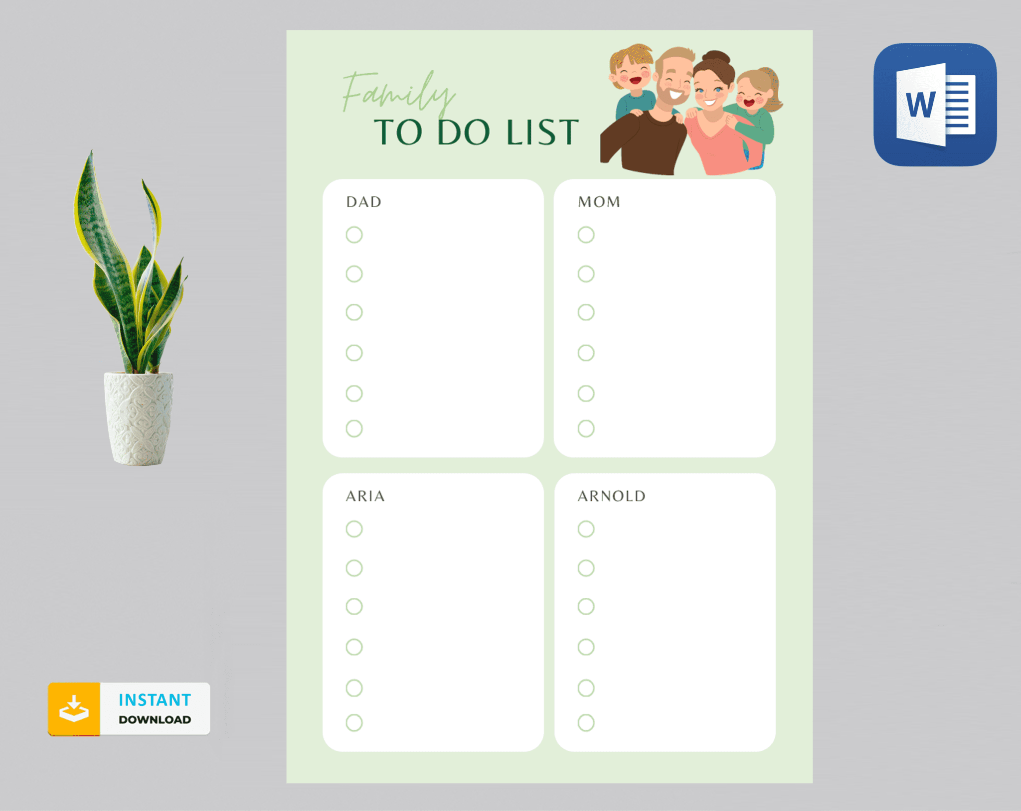 Family Chore List Template - Printable Planner for Organized Homes