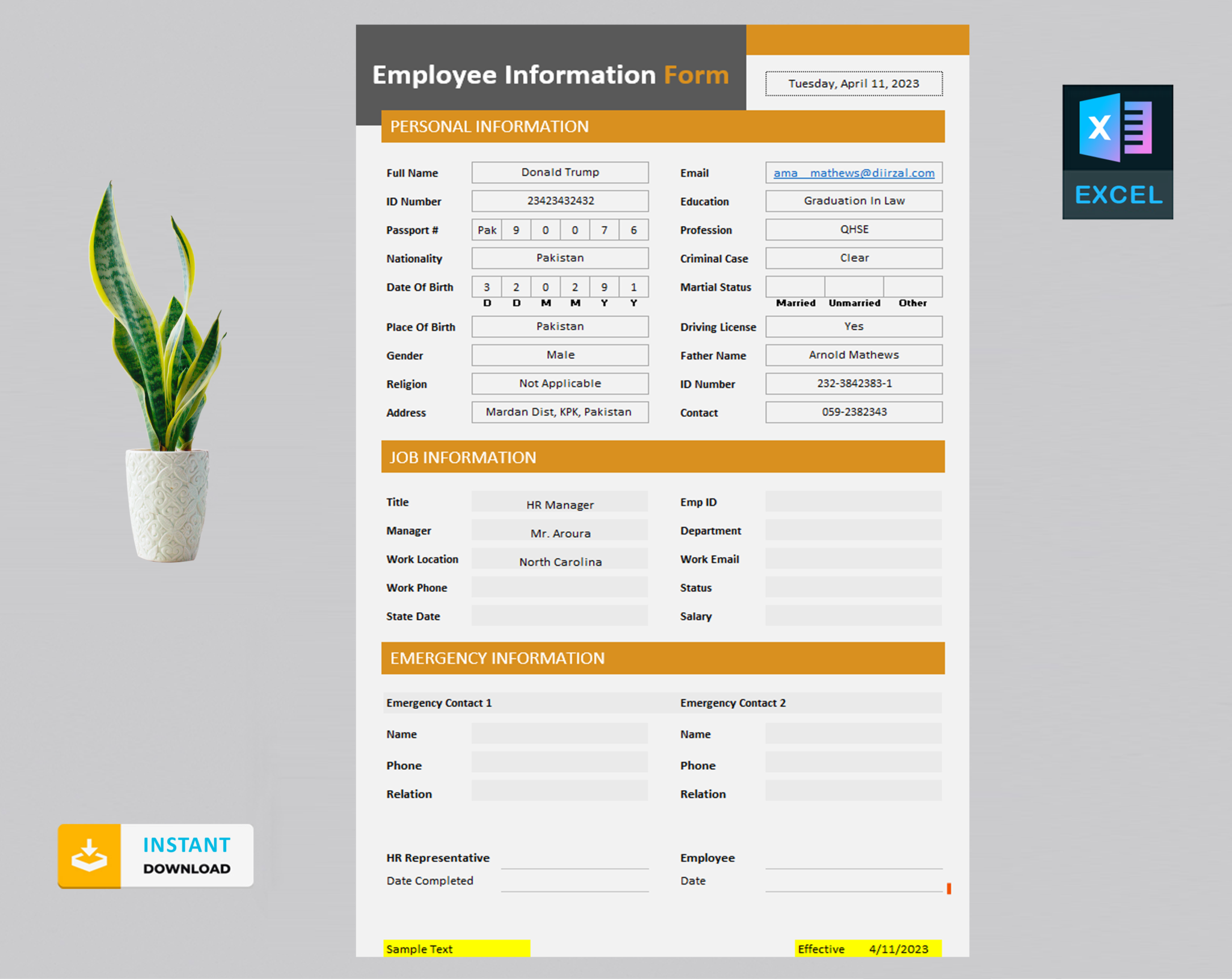 Employees Information form template – Diirzal