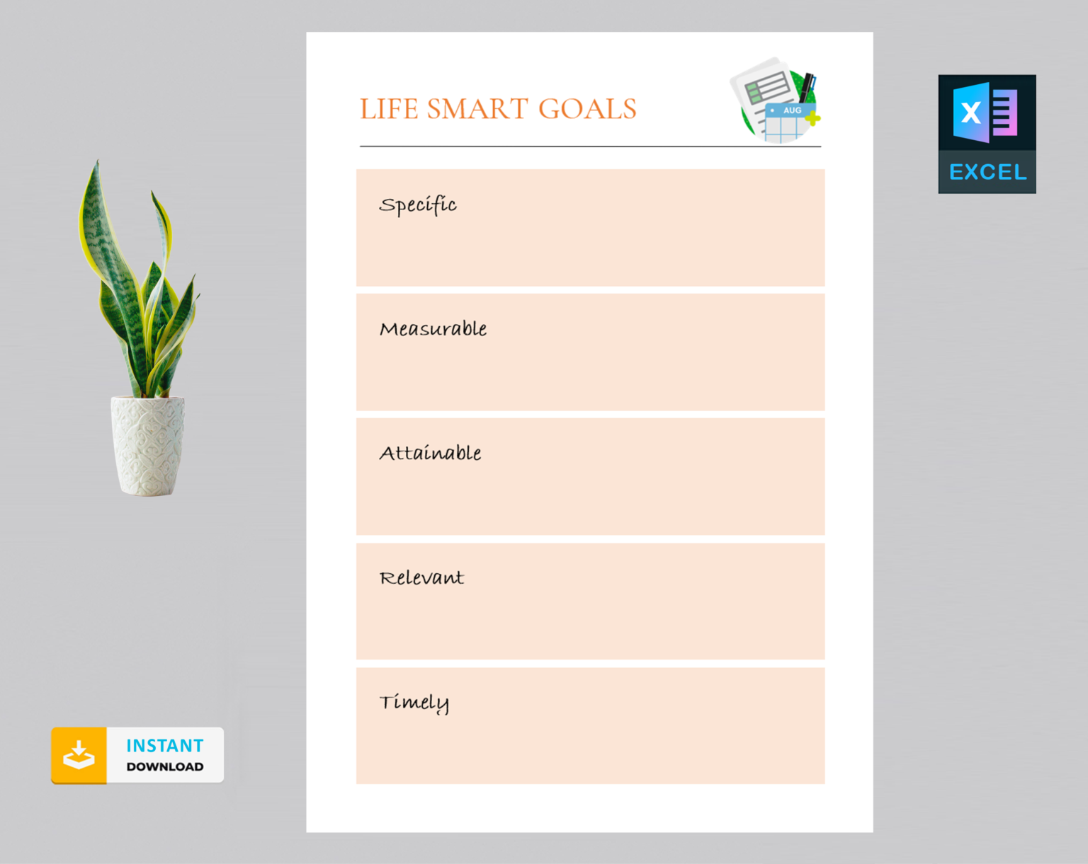 Buy SMART Goals Template - Download Life Goals Planner & Achievement ...