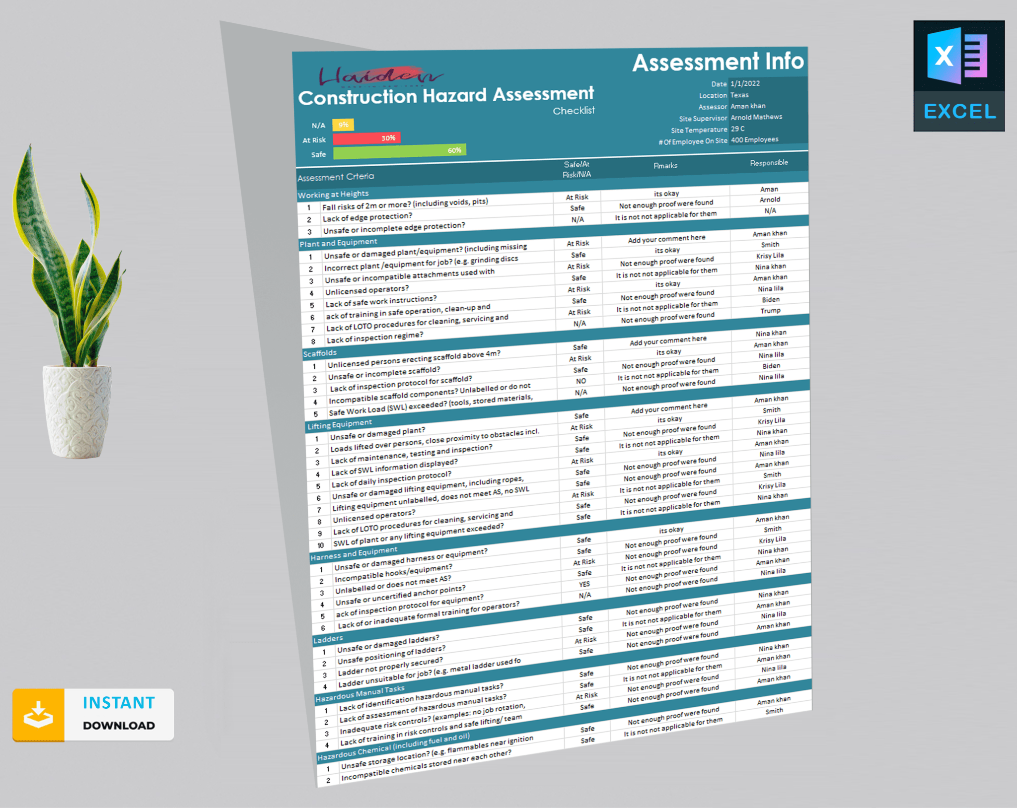 Construction Hazard Assessment Checklist Template - Buy & Download ...