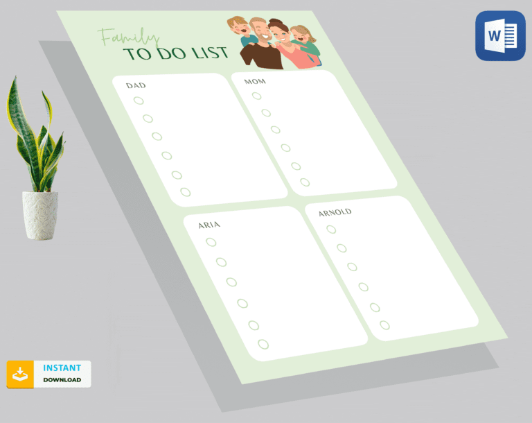 Family Chore List Template - Printable Planner for Organized Homes
