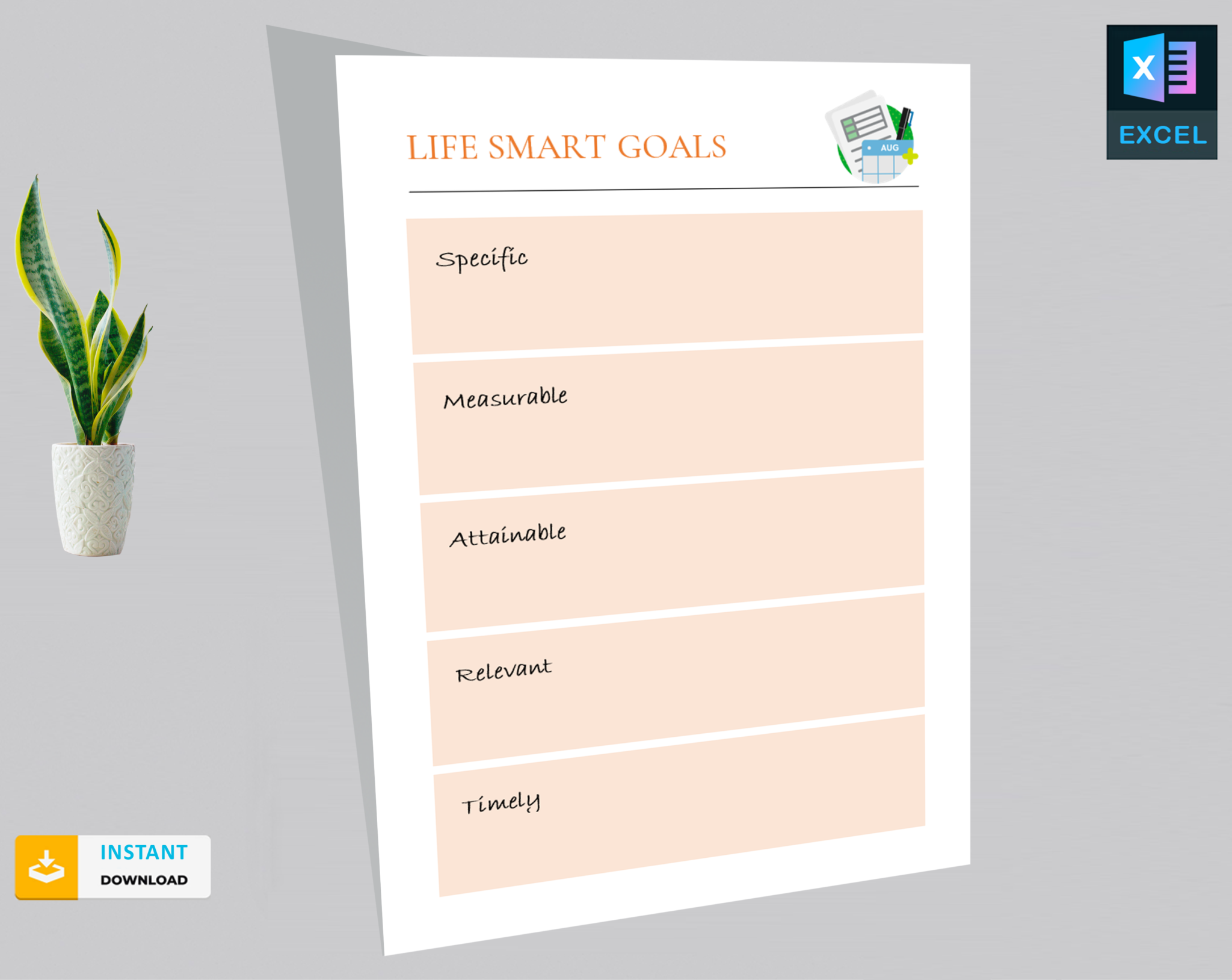 Buy SMART Goals Template - Download Life Goals Planner & Achievement ...