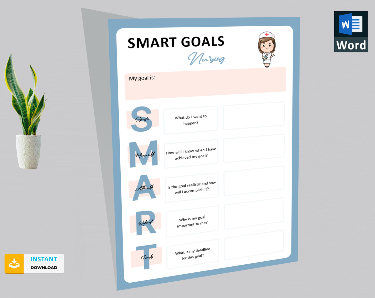 SMART Goals for Nurses Template – Nursing Goal Planner for Career ...