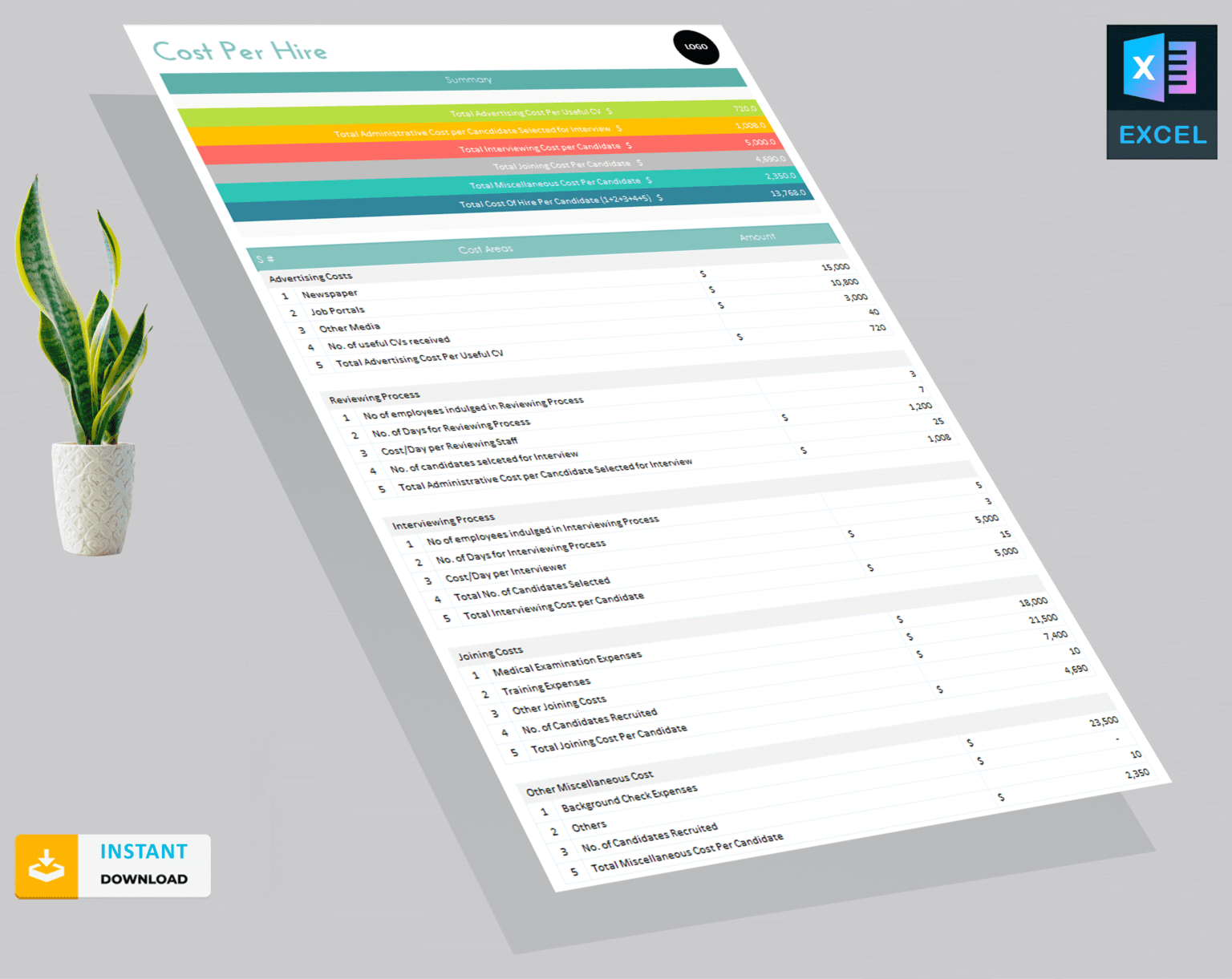 Cost Per Hire Template - Affordable Excel Template for Recruitment ...