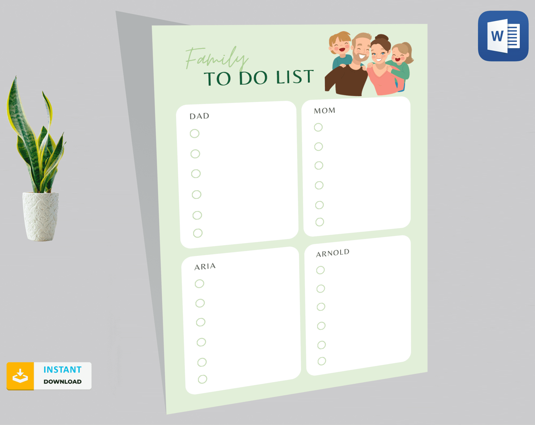 Family Chore List Template - Printable Planner for Organized Homes