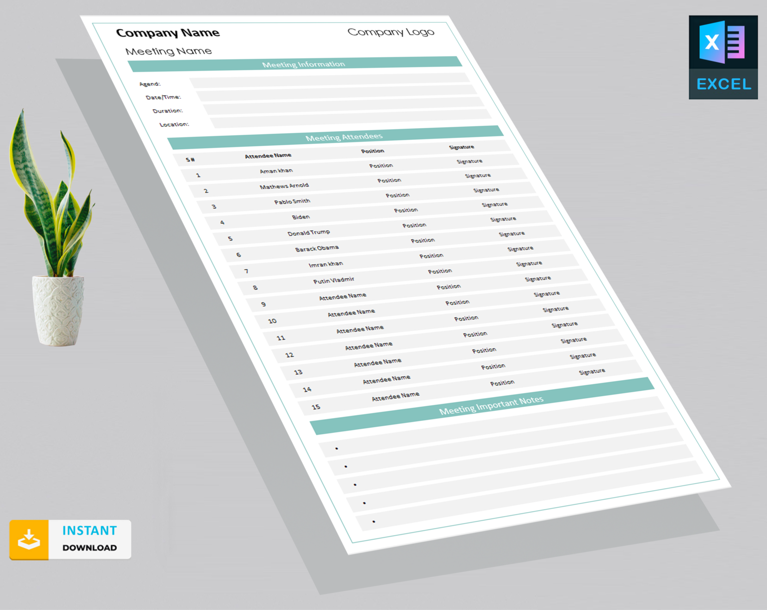 Printable Meeting Attendance Sheet – Customizable & Editable Template
