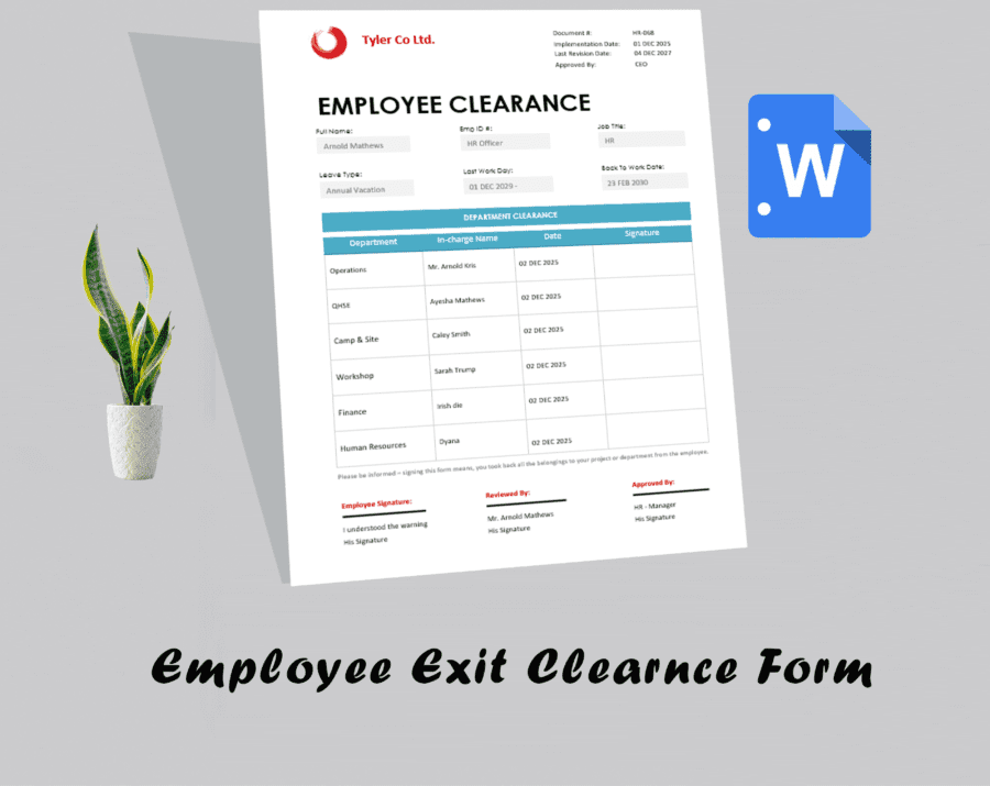 Employee Termination Form | Download Employee Exit Clearance Template