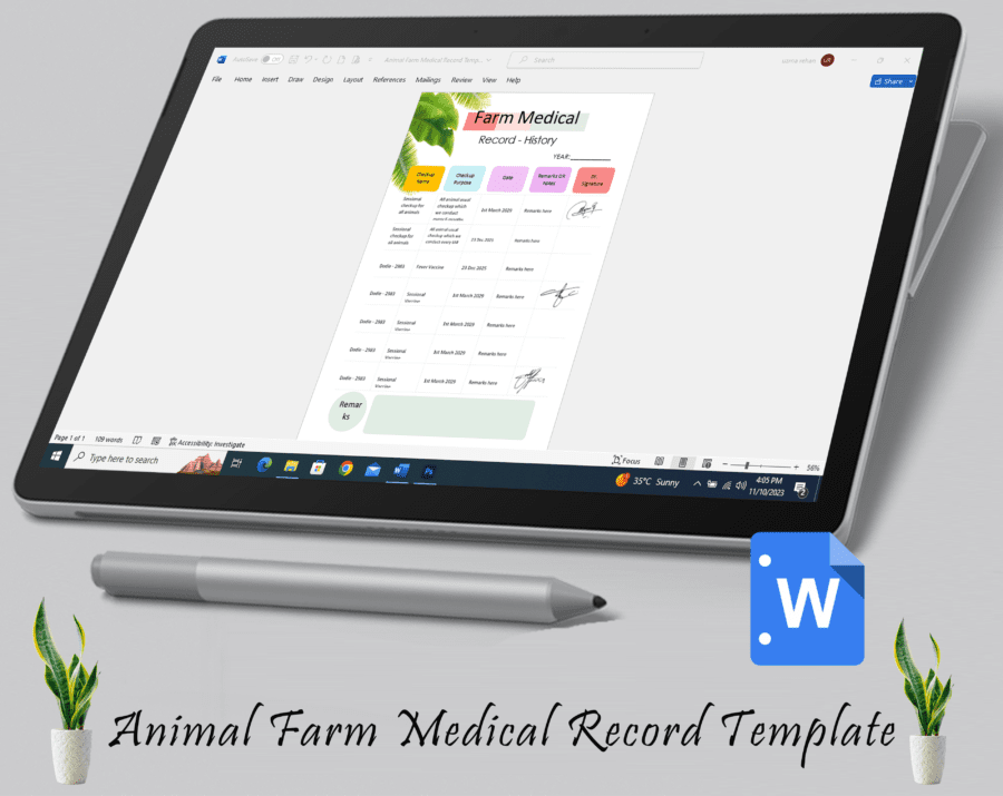 Farm animal health record template | Pet & Livestock Health Tracker