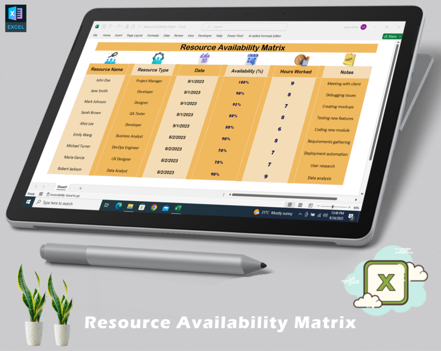 Resource Availability Matrix Template - Easy Resource Planning ...