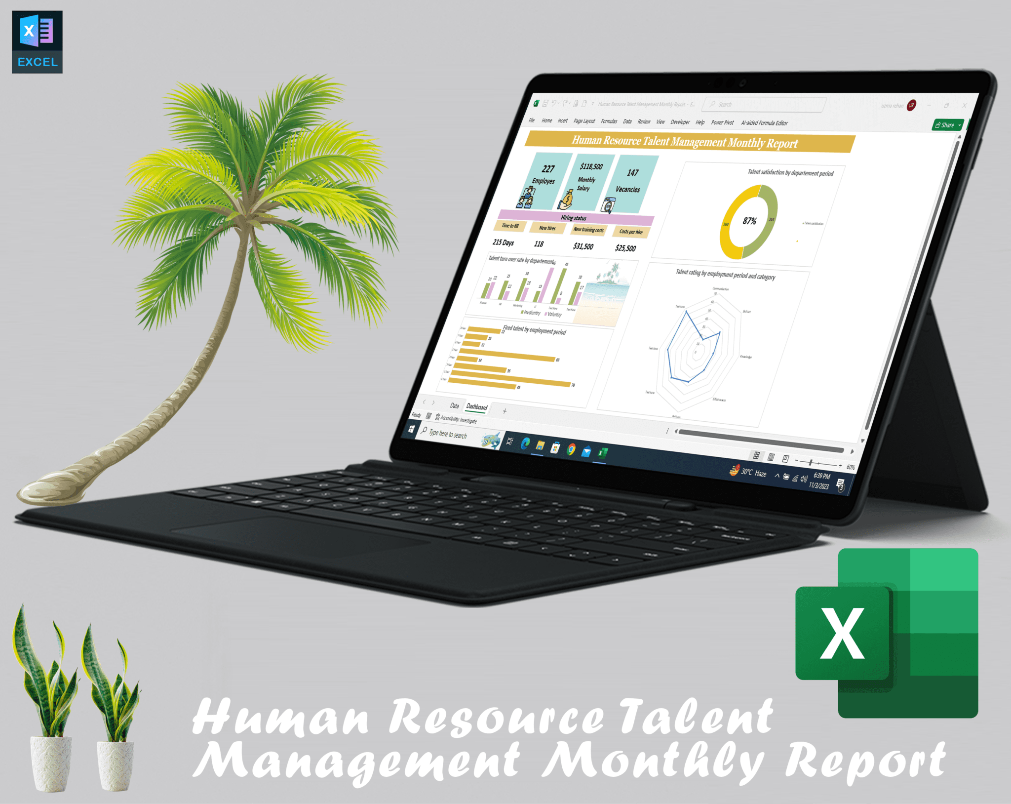 HR Dashboard Template | Talent Management Monthly Report & Analytics Tool