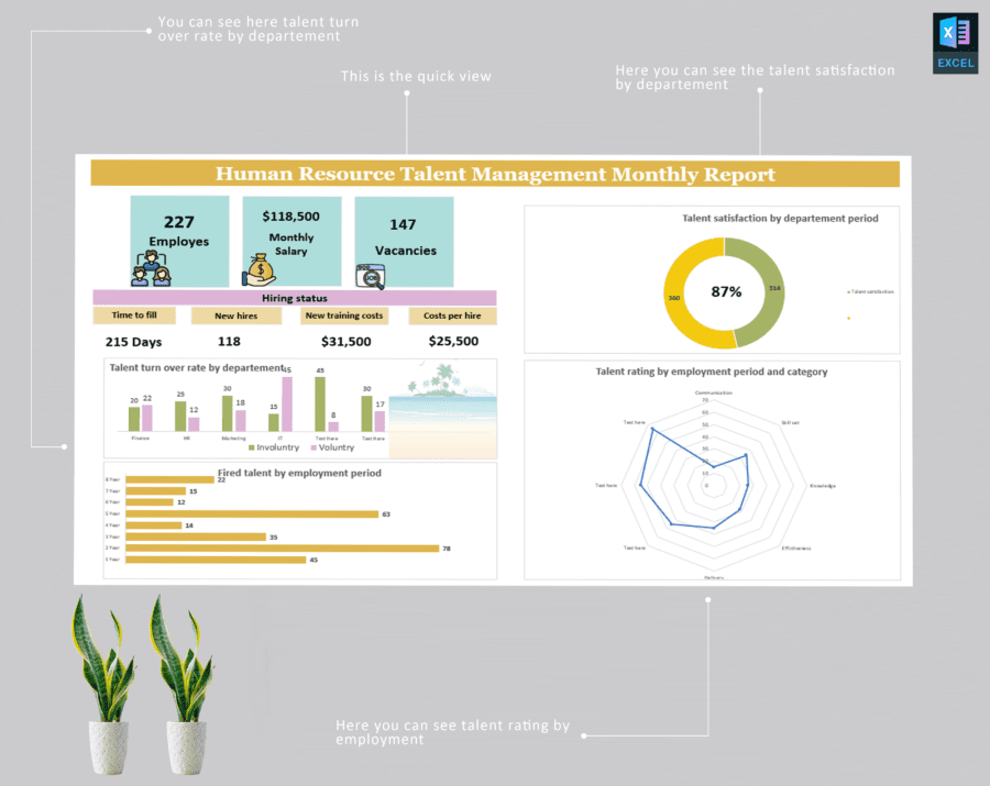 HR Dashboard Template | Talent Management Monthly Report & Analytics Tool