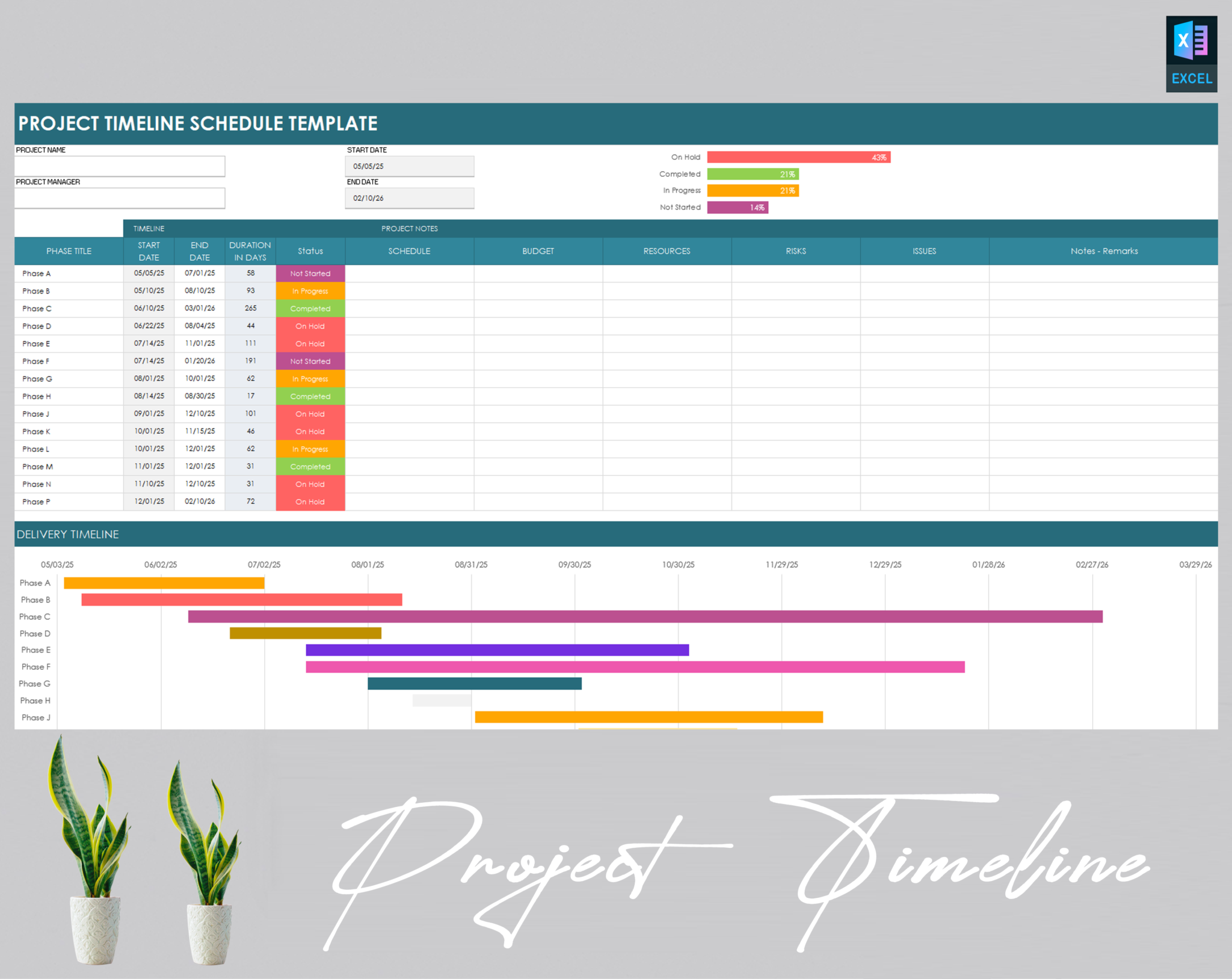 Gantt Chart Template - Editable Project Schedule & Project Management ...
