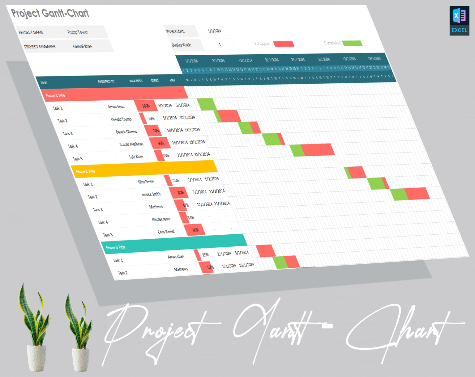 Buy Gantt Chart Template for Project Management | Customizable Excel ...