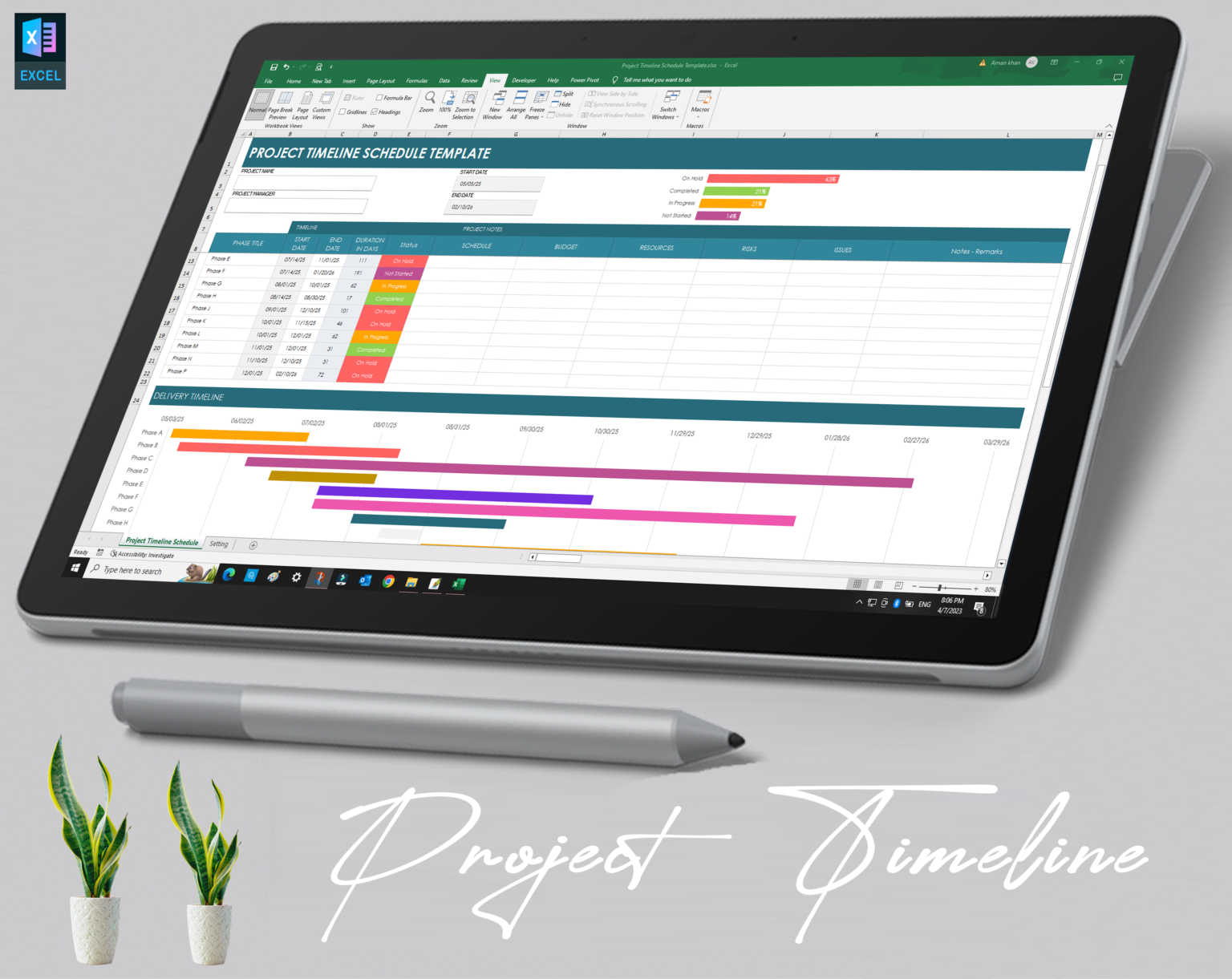 Gantt Chart Template - Editable Project Schedule & Project Management ...