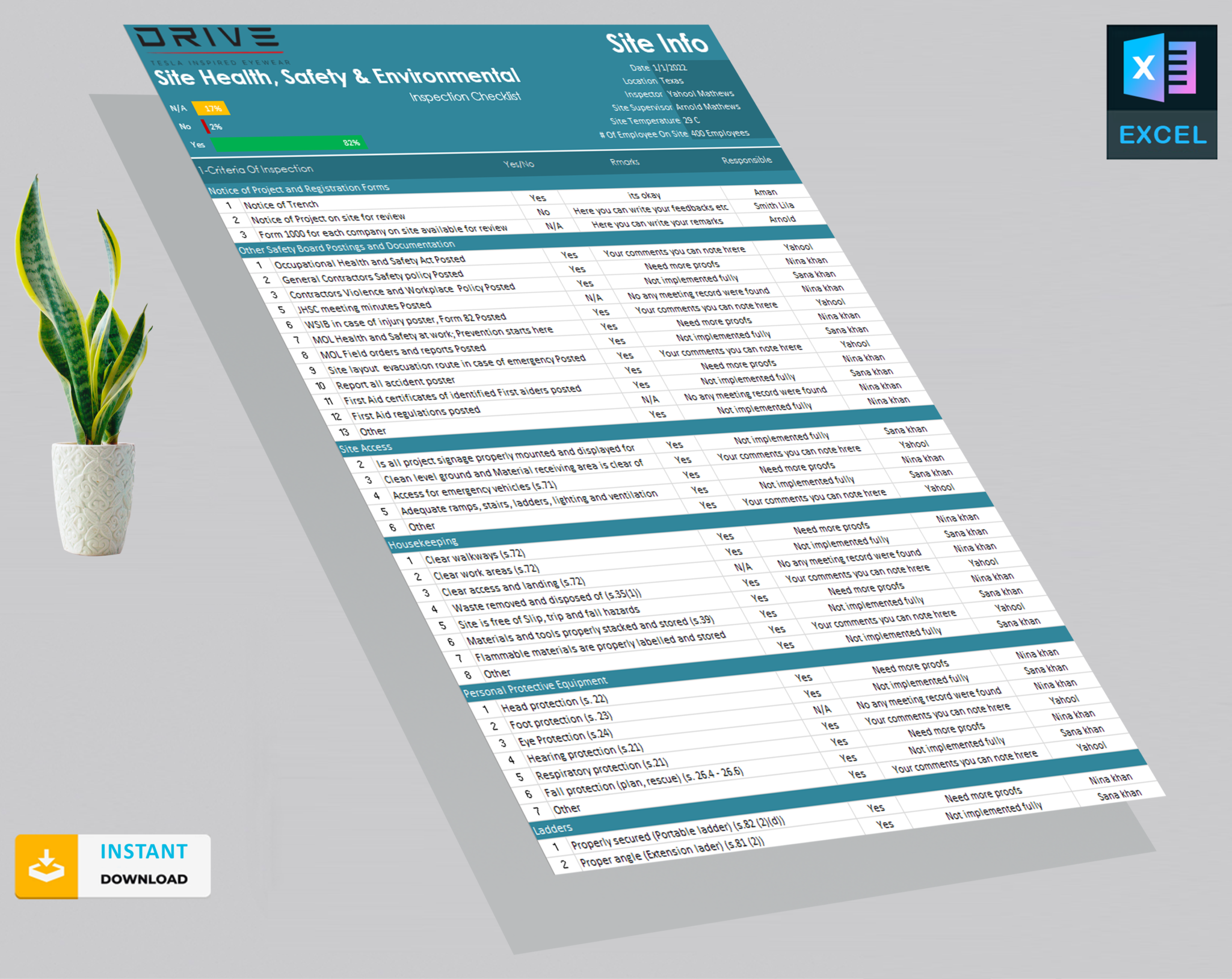 Safety Inspection Checklist Template – HSE Site Audit for Construction ...