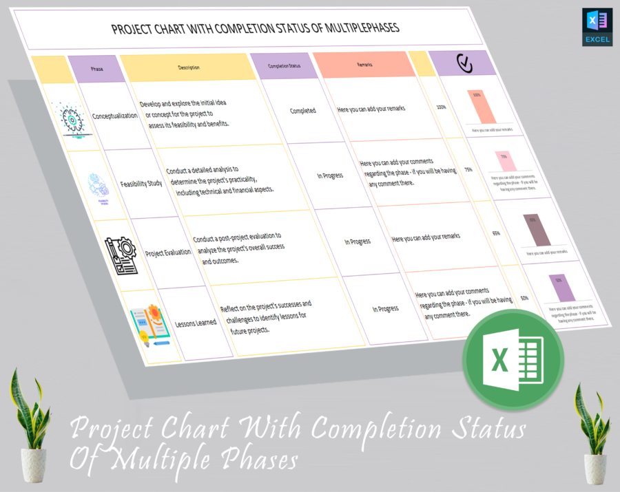 Project Management Chart Excel Template for Milestone & Phase Tracking