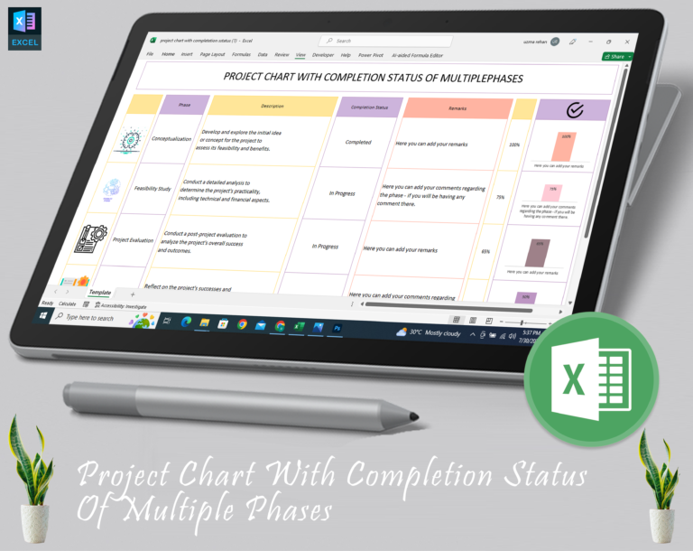 Project Management Chart Excel Template for Milestone & Phase Tracking