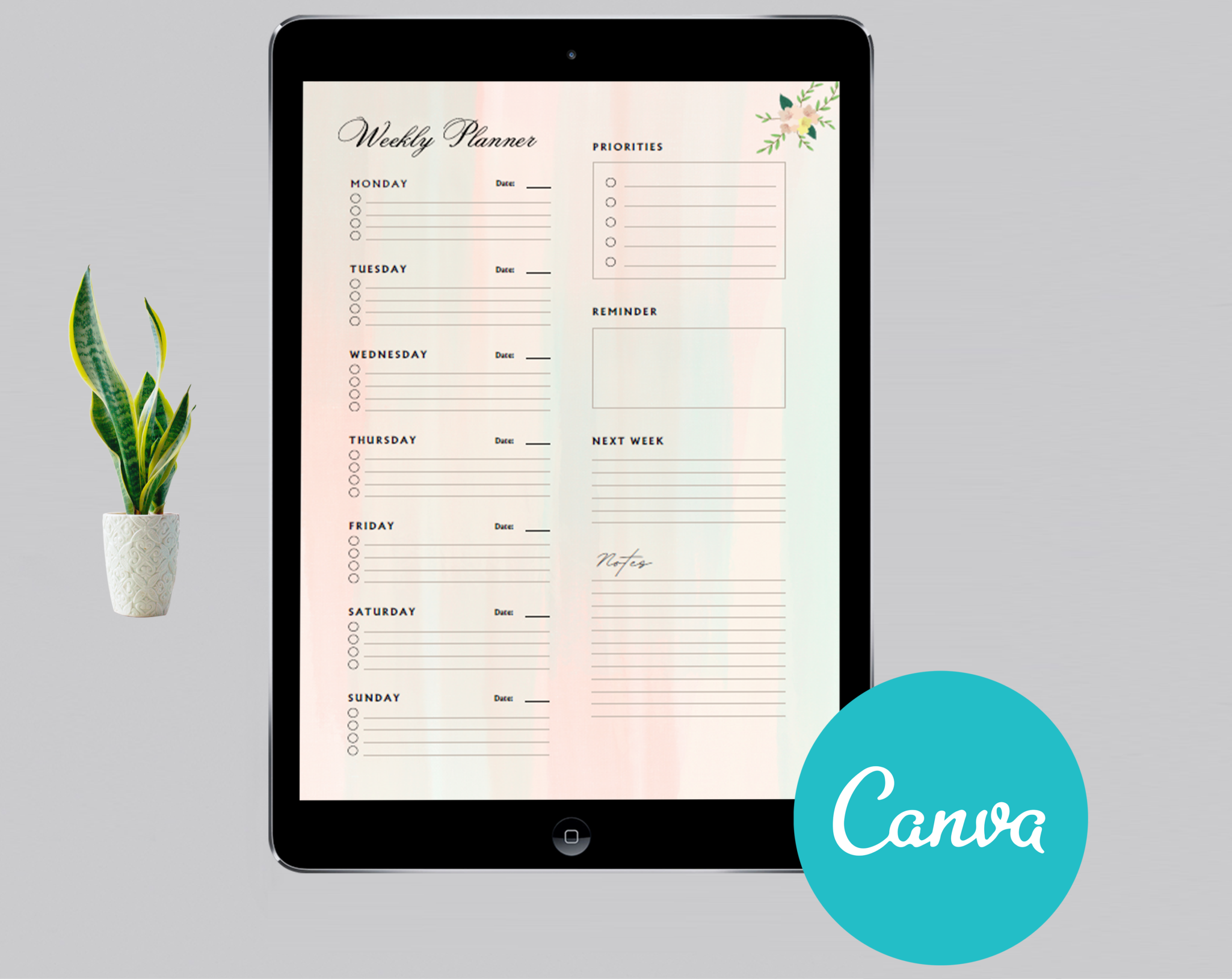 Customizable Weekly Planner Template - Printable Office Planner for ...