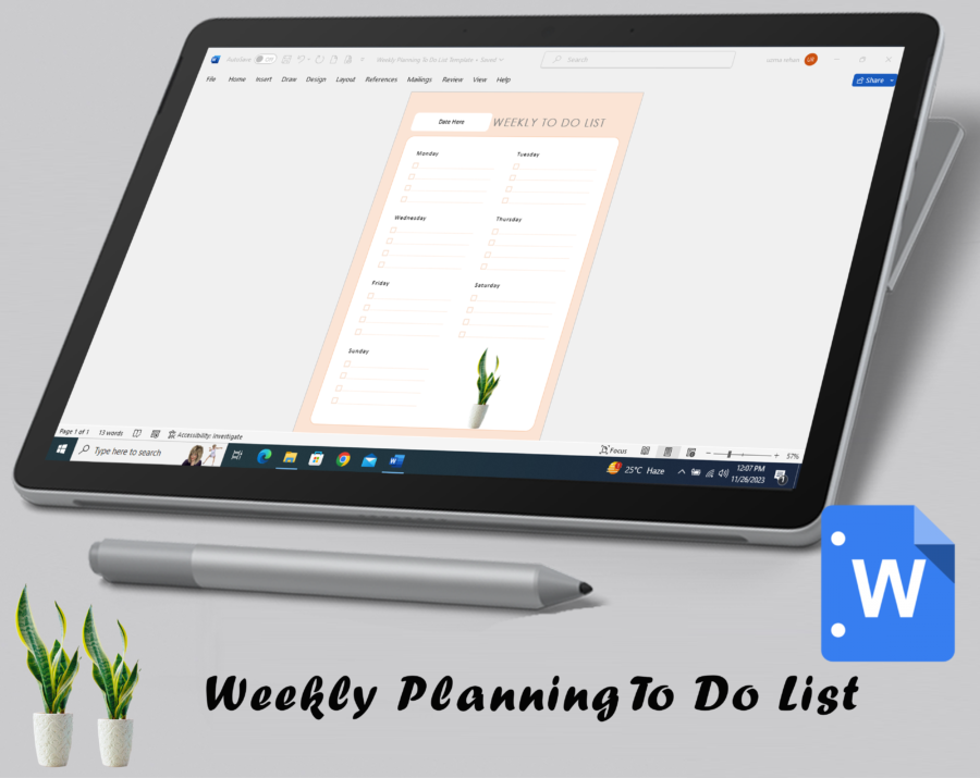 Weekly Planning To-Do List Template | Customizable Productivity Planner