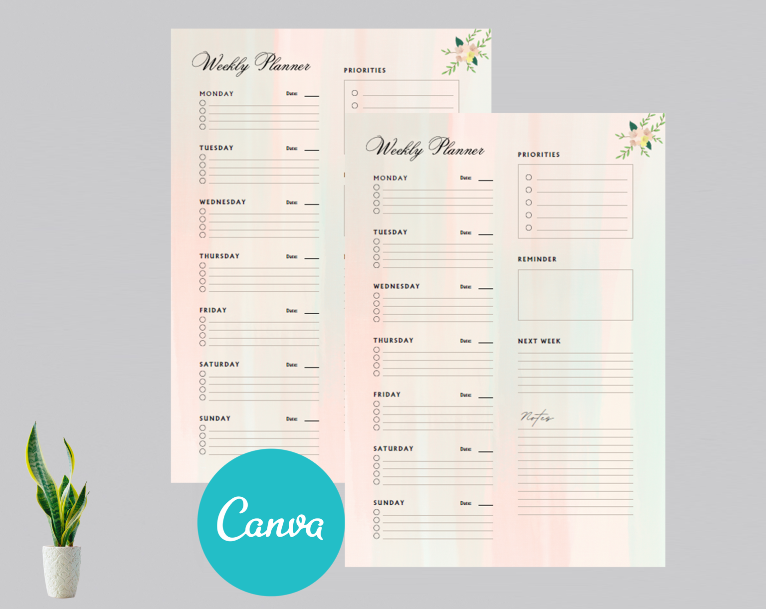 Customizable Weekly Planner Template - Printable Office Planner for ...