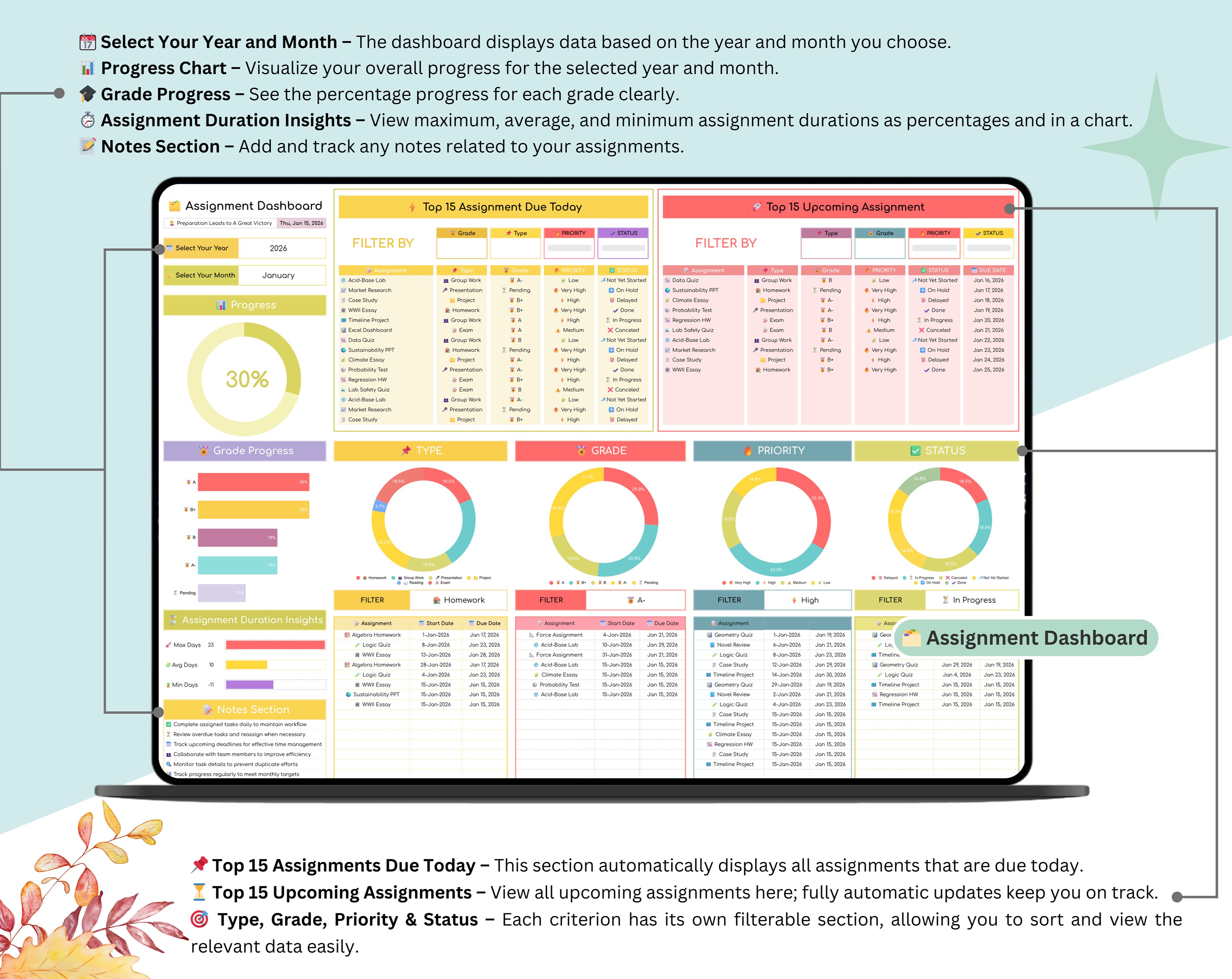 Assignment Tracker - student planner - assignment planner - homework tracker - academic planner ...