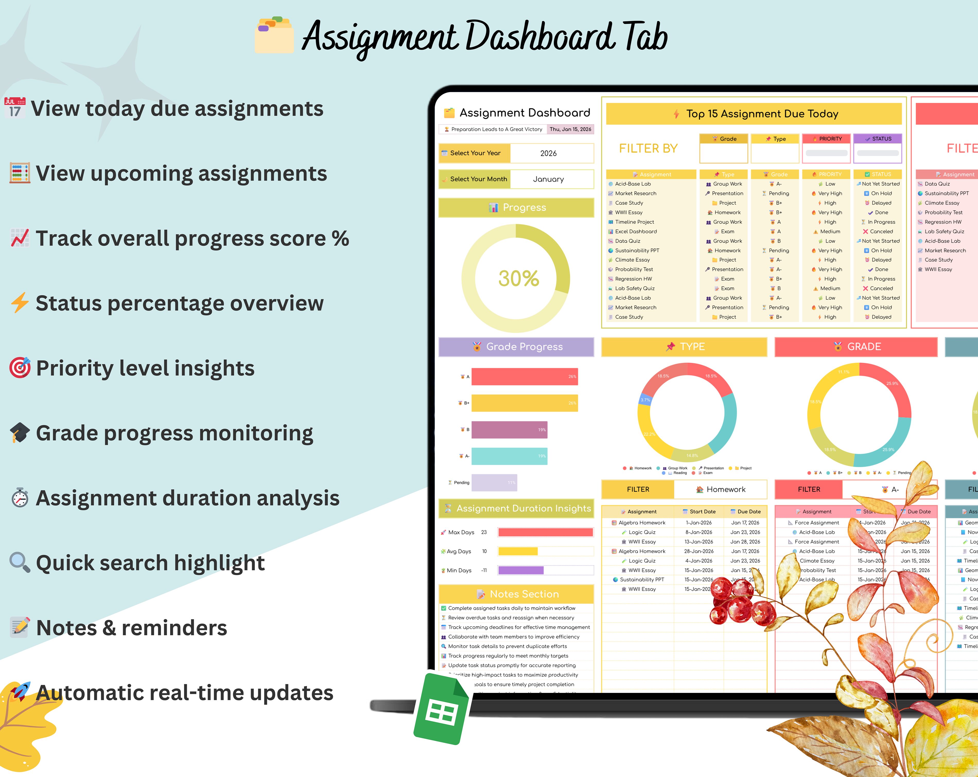 Assignment Tracker - student planner - assignment planner - homework tracker - academic planner ...