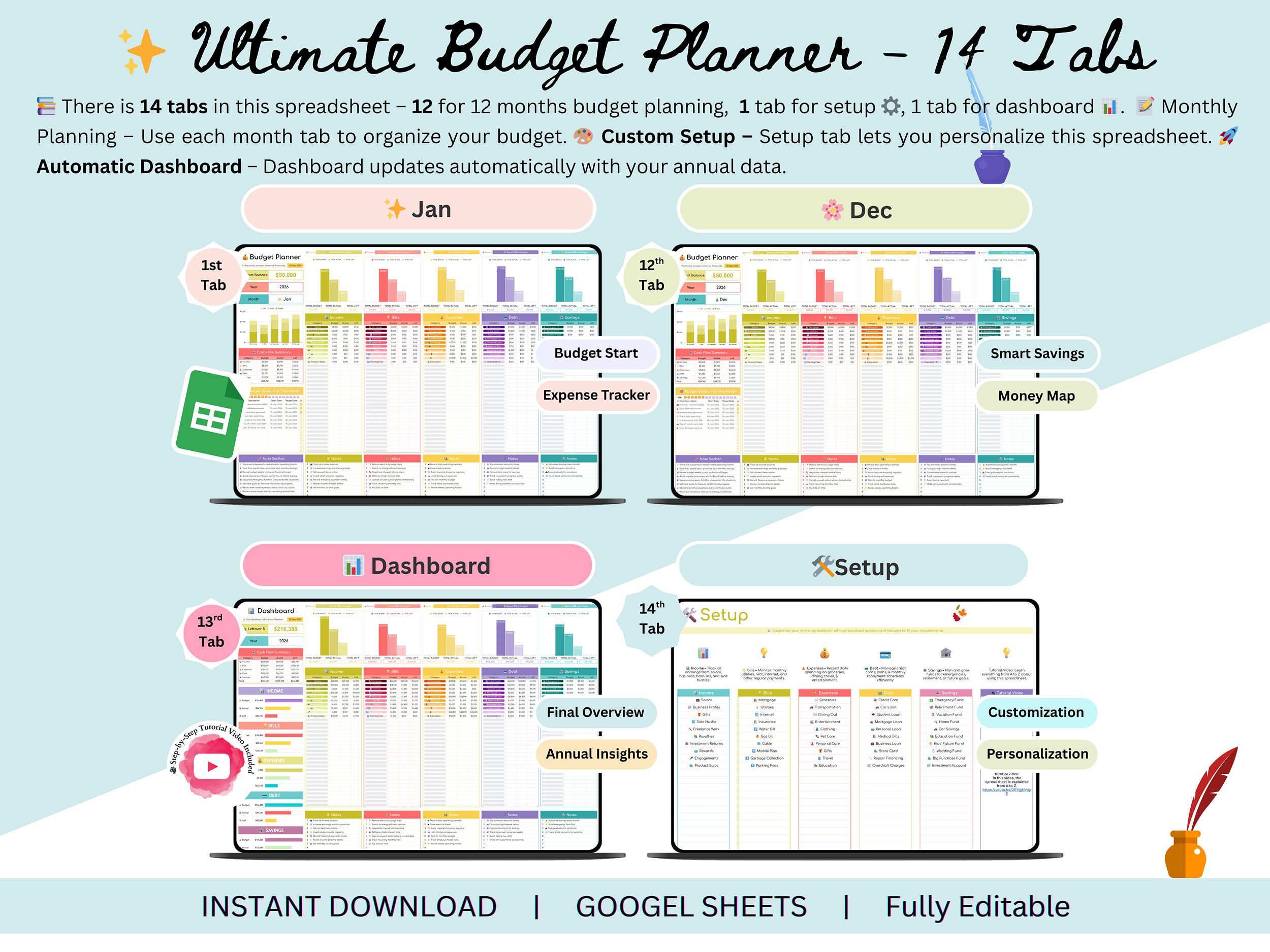 budget planner digital - budget planner google sheets - budget planner ...